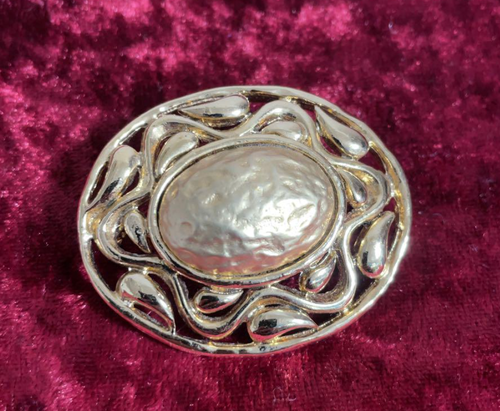 Yves Saint Laurent YSL Vintage silver gold Pin Brooch elliptical shape ...