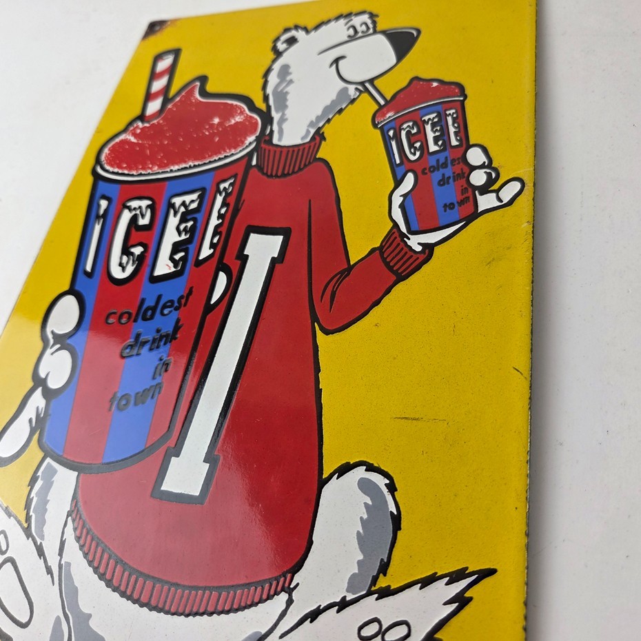 Vintage Icee Bear Sign - Ice Slushy Soda Porcelain Gas Pump Sign | eBay