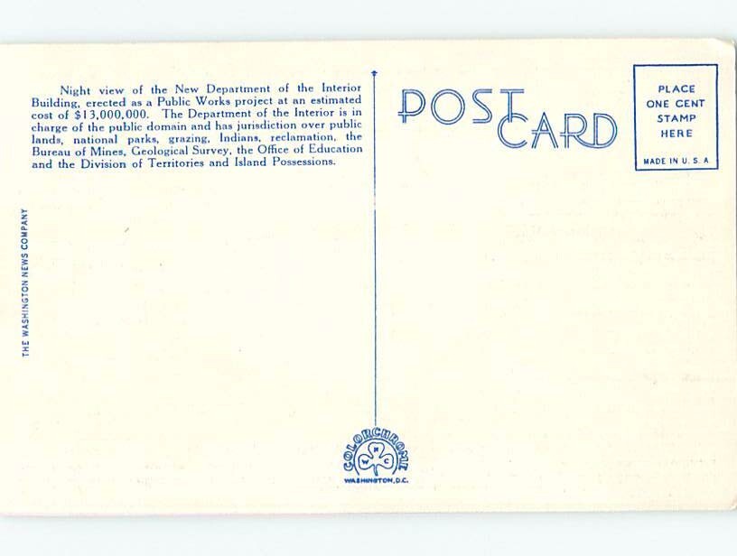 Unused Linen DEPARTMENT OF THE INTERIOR BUILDING Washington DC 60k ...