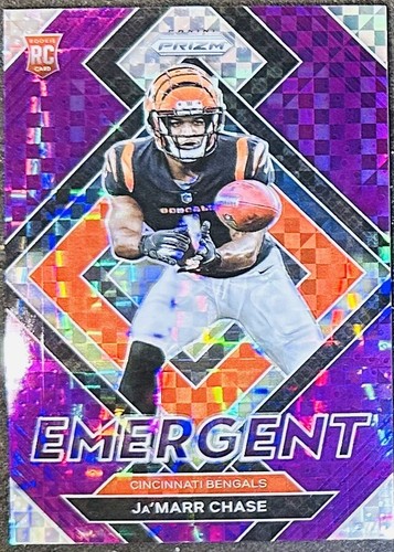RARE💎JAMARR CHASE💎SSP/49 ROOKIE CARD💎2021 Prizm Emergent Purple Power E ...