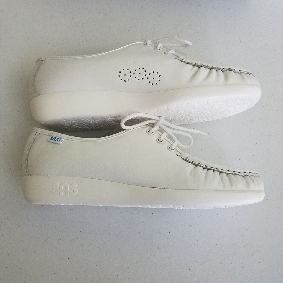 SAS SIESTA Moc Toe Lace Up White Leather Soft Step Shoes Womens 7.5 M ...