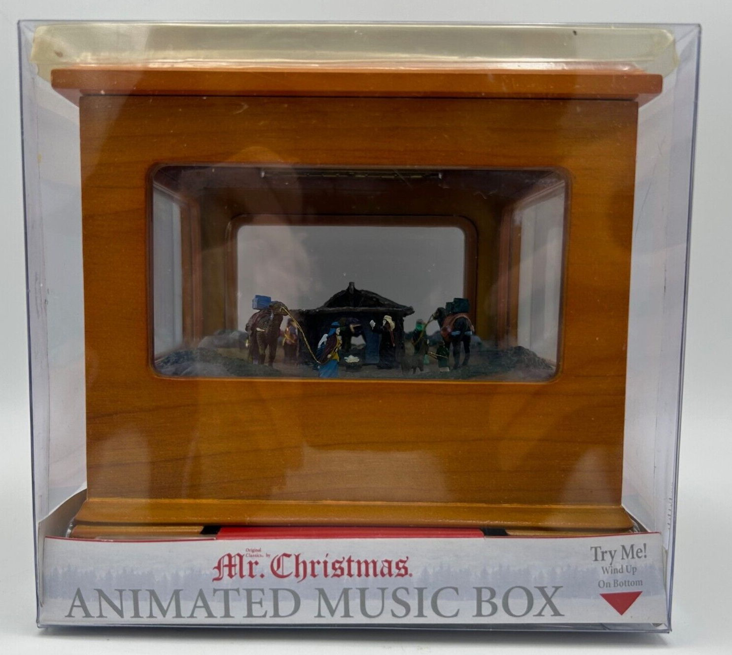 Mr Christmas Wood Music Box Animated Nativity Silent Night Stained ...
