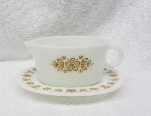 Vintage Pyrex Corning Butterfly Gold Gravy Sauce Boat & Underplate 77-B ...