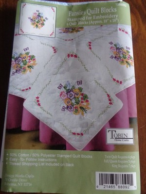 TOBIN STAMPED FOR EMBROIDERY PANSIES QUILT BLOCKS NEW BUT OPENED ...