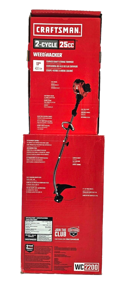 Craftsman 2-Cycle 25cc 17" Curved Shaft Gas String Trimmer Weed Whacker ...