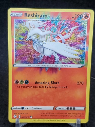 Reshiram HOLO - 017/072 - Amazing Rare - Shining Fates Pokemon Card ...