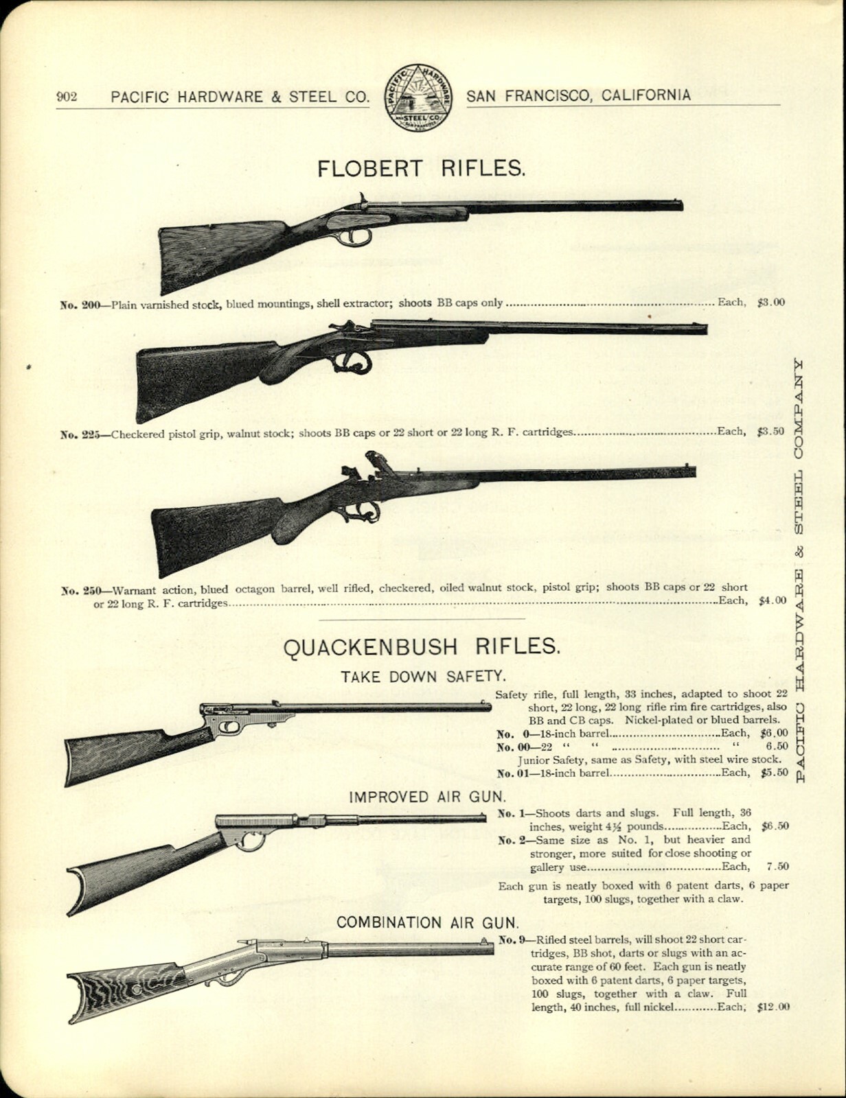 ca 1903 PAPER AD RARE Flobert Quackenbush Air Rifle BB Gun Dart Slug ...