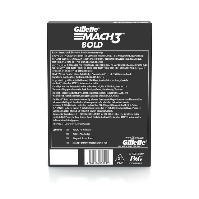 Gillette Mach3 Bold Gift Pack Heavy Black stylish Bold razor 1 ...