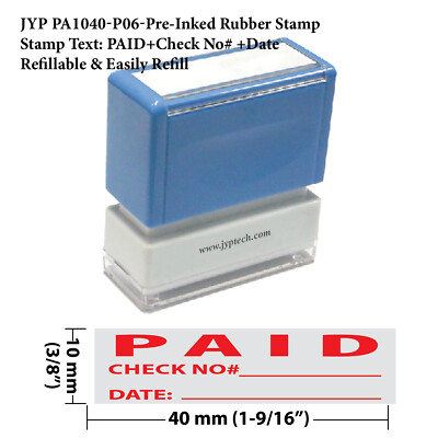 Paid and Check No. and Date -JYP PA1040-P06 Pre-Inked Rubber Stamp (Red ...