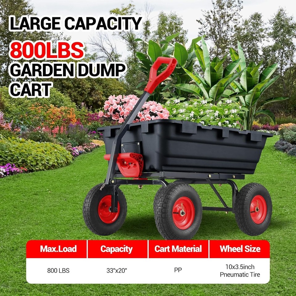 Garden Carts Yard Dump Wagon Cart Lawn Utility Cart Outdoor Steel Heavy ...