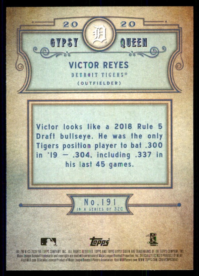 Victor Reyes 2020 Topps Gypsy Queen #191 Tigers MLB READ FREE SHIP ...