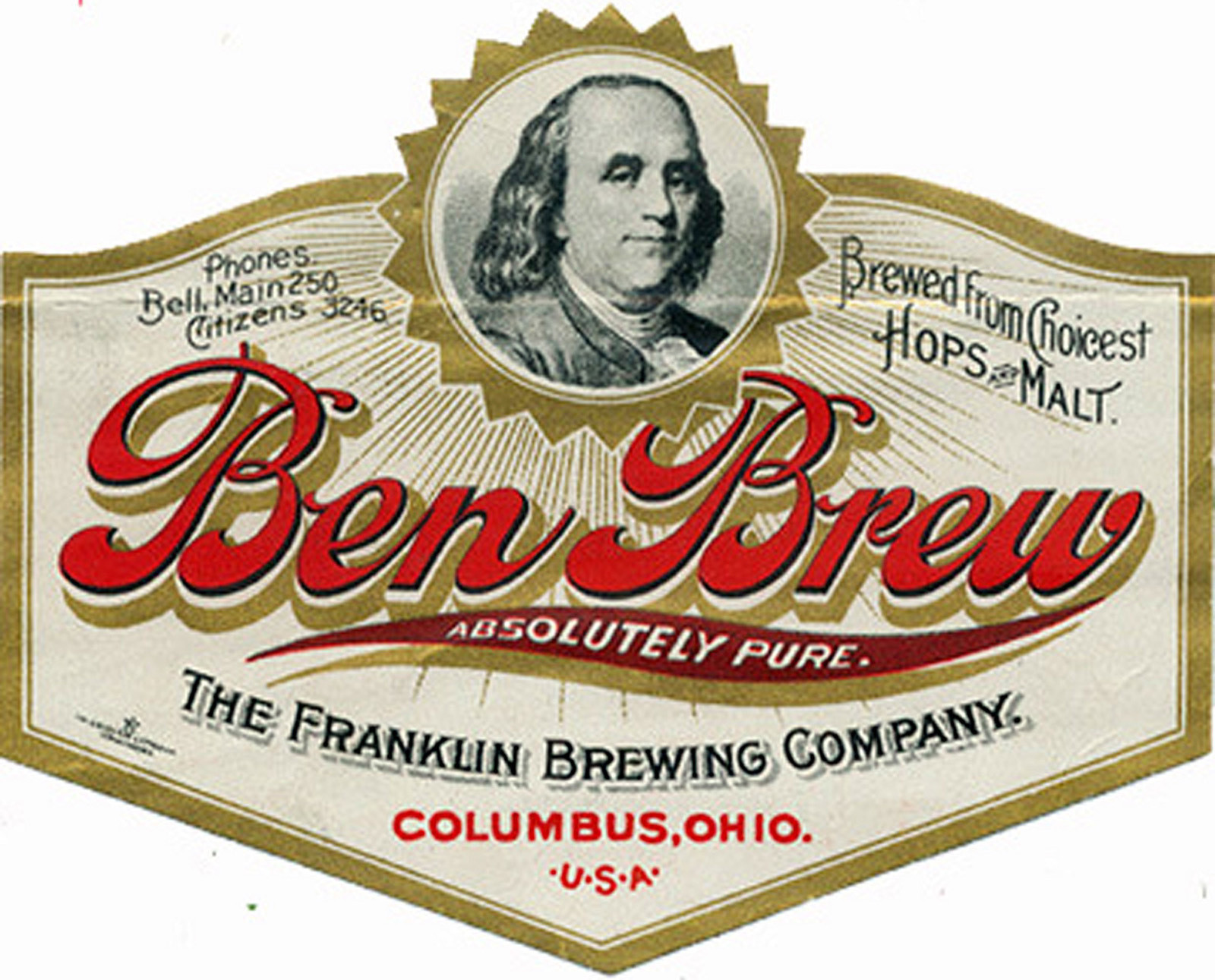 BEN BREW BEER LABEL T SHIRT FRANKLIN BREWING COLUMBUS OH SIZES SMALL ...