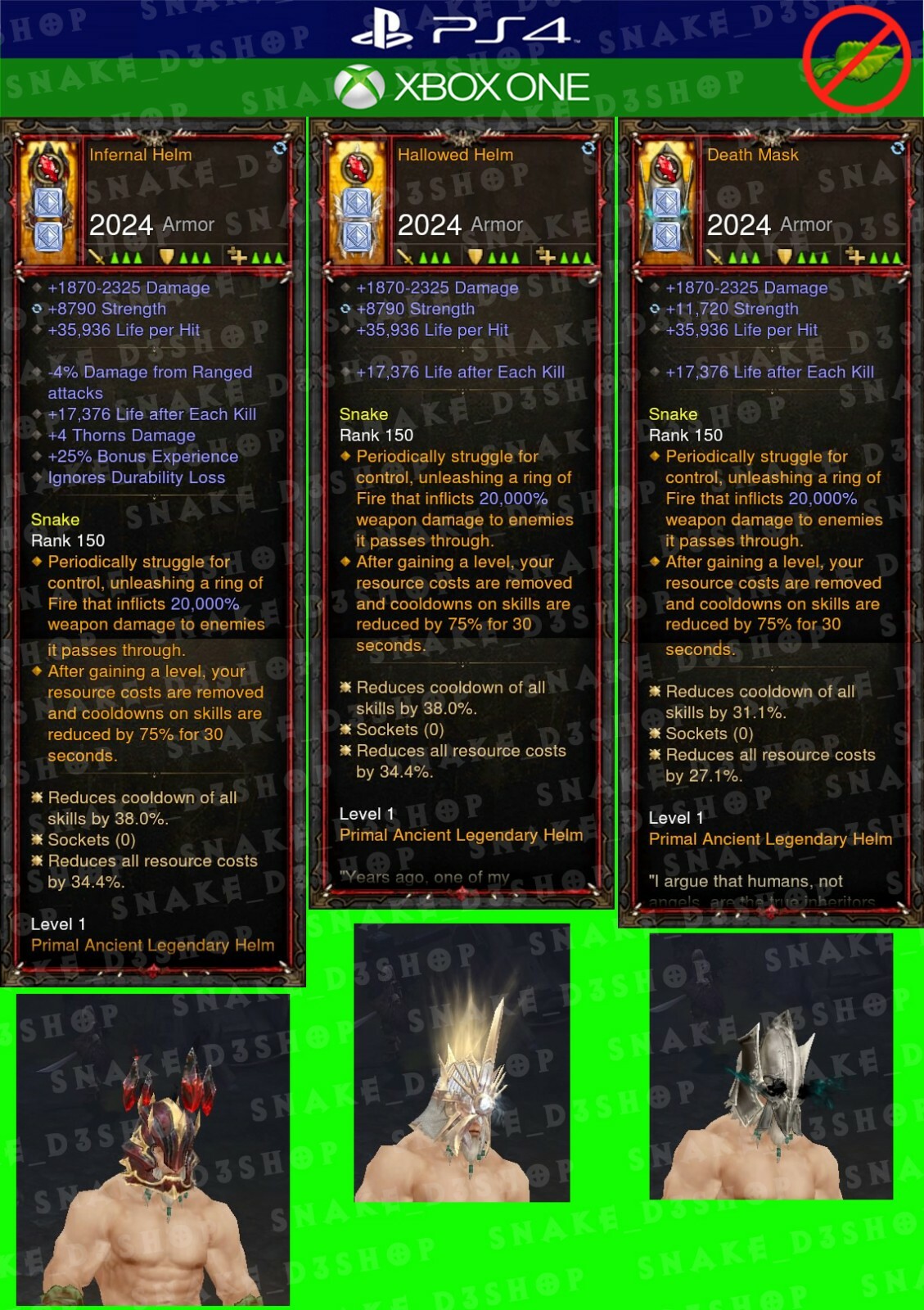 Diablo 3 - PS4 - Xbox One - 3x Primal Modded Helms w/ Strenght | eBay