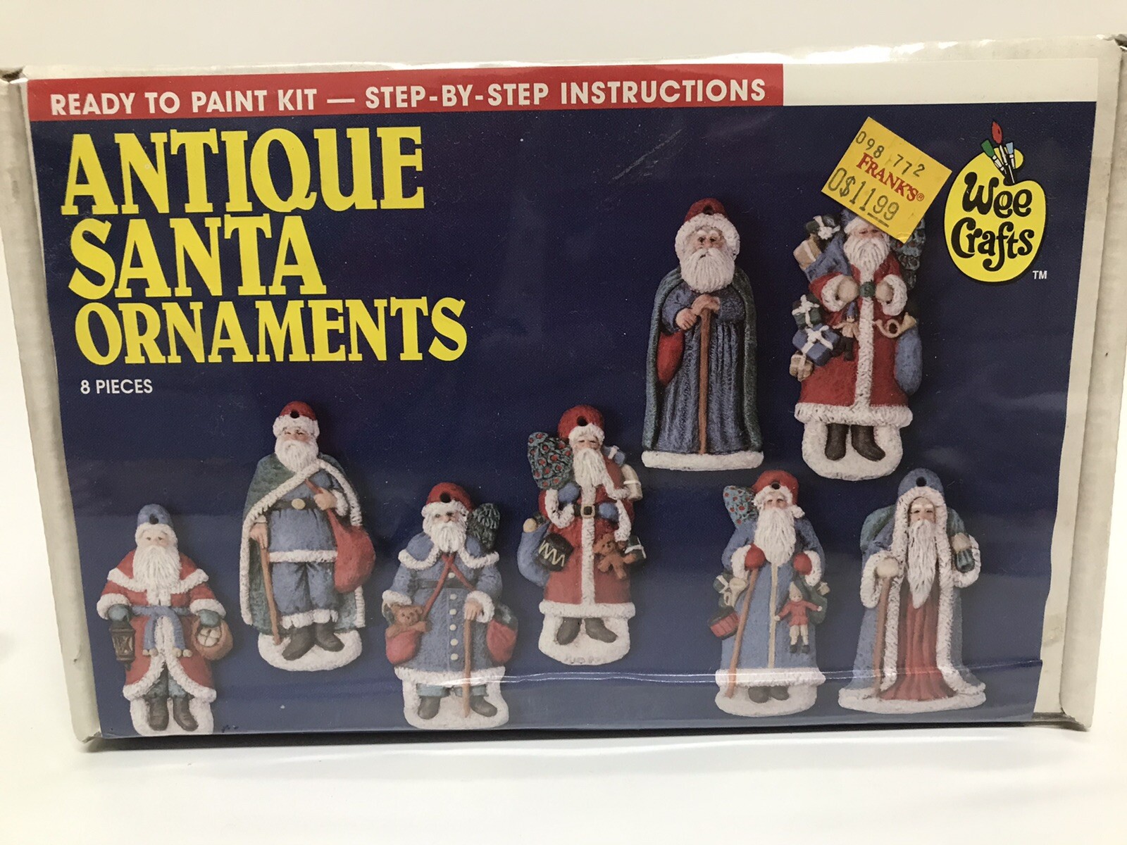 Wee Crafts Santa Ornaments 8 Peice Ready to Paint Kit #211023 Vtg New ...