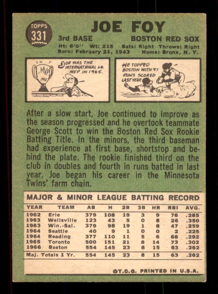 1967 Topps Baseball #331 Joe Foy VG/EX *e1 | eBay