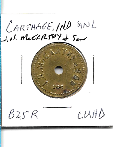 Carthage, Indiana Trade Token J.H. McCARTHY & SON 5¢ | eBay