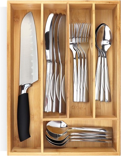Silverware Organizer - Small Extra-Deep Wooden Kitchen Drawer Organizer ...
