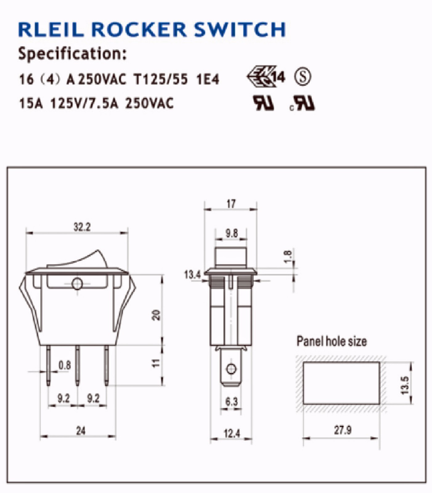 5pc RLEIL Rocker Switch RL1-5 RL1-5(W) 3P SPST 15A 125V 7.5A 250V O/I ...