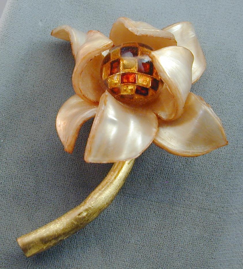 Fabrice Paris Vintage Artisan Resin Flower Sculpture Pin Brooch Tiger ...