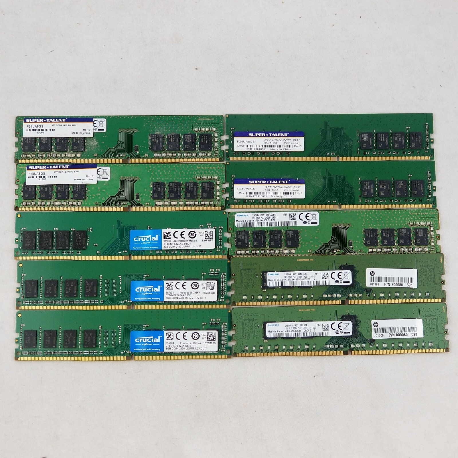 Lot of 10 Mixed Major Brand 8GB PC4-2400 DDR4 DIMM RAM Desktop Memory ...