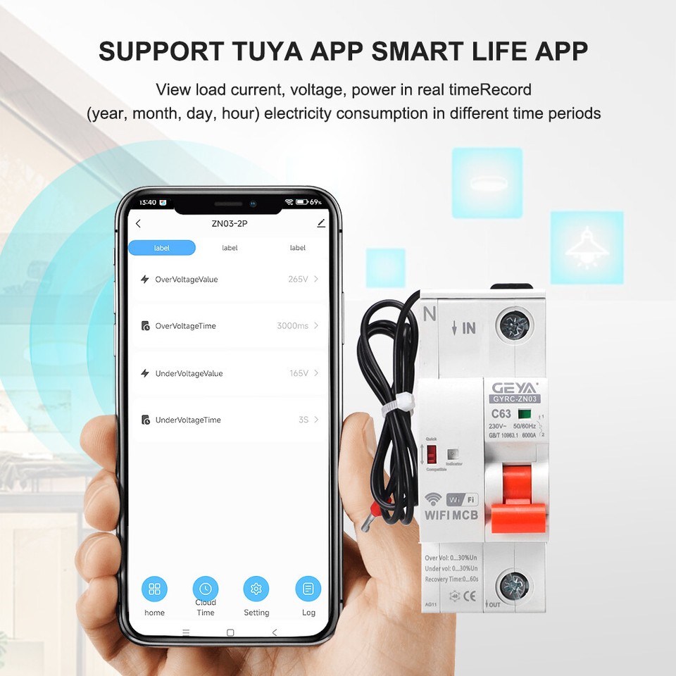 GEYA WIFI Circuit Breaker Time Relay Switch 1-4P 20-100A Voice Remote ...