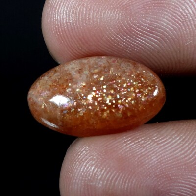 Natural Sunstone Gemstone 12.70 Cts. Sunstone Oval Red Sparkle Cabochon ...