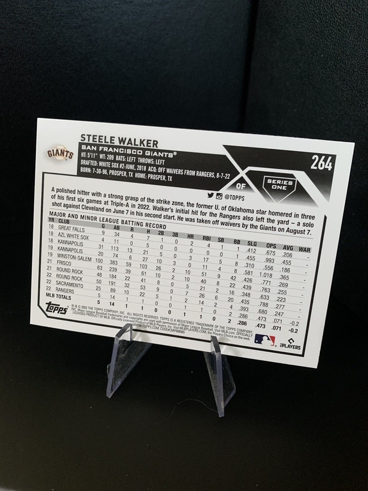 STEELE WALKER ⚾️2023 Topps Chrome Series 1💥Base ROOKIE💥RC #264 Giants💥 ...