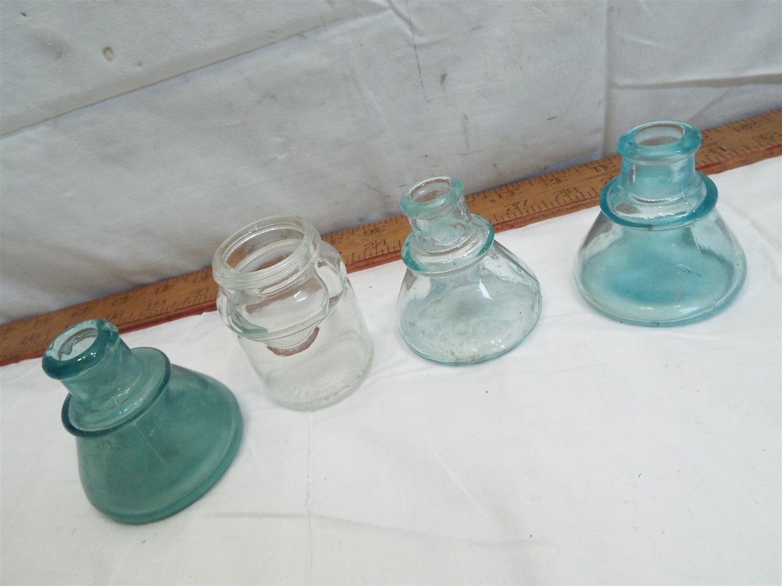 Lot Antique Glass Ink Bottles Aqua Cone Skrip Reservoir Inkwell Dip Pen ...