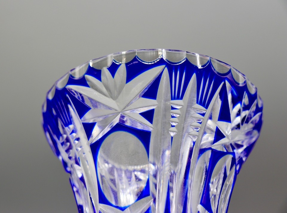 Pair Echt Bleikristall Cut To Clear Crystal 4" Vases Cobalt Cranberry Ruby MINT | eBay