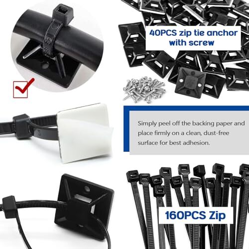 Universal Push Mount Cable Zip Tie with Adhesive Wire Organizer Cord ...