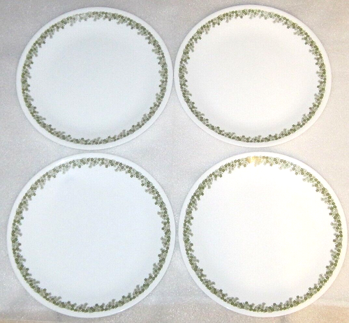 SET OF ~ 4 CORELLE GREEN CRAZY DAISY SPRING BLOSSOM 10.25” DINNER ...