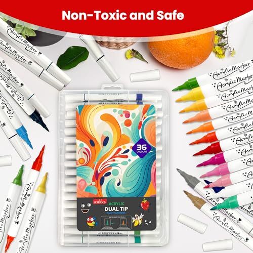 Scribbeo 36 Acrylic Marker Set with Dual Tip, Fine tip - Dual tip 36 ...
