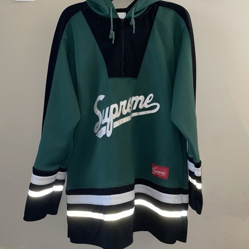 Supreme Script Logo Hockey Jersey Hoodie Pullover - Green - Size: Extra ...