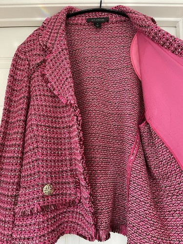 St. John Pink Multi-Color Metallic Threaded Tweed Woven Jacket Size 14 ...
