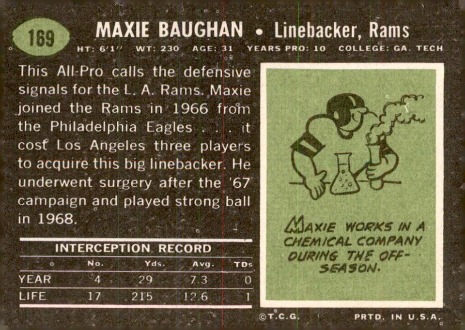 1969 Topps #169 Maxie Baughan | eBay