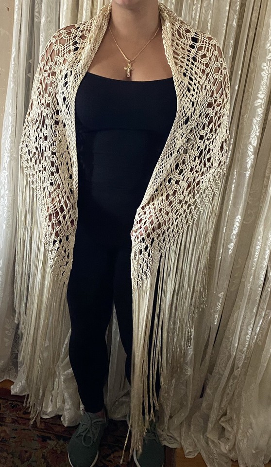 Vintage Handmade Macramé Ivory Shawl OOAK | eBay
