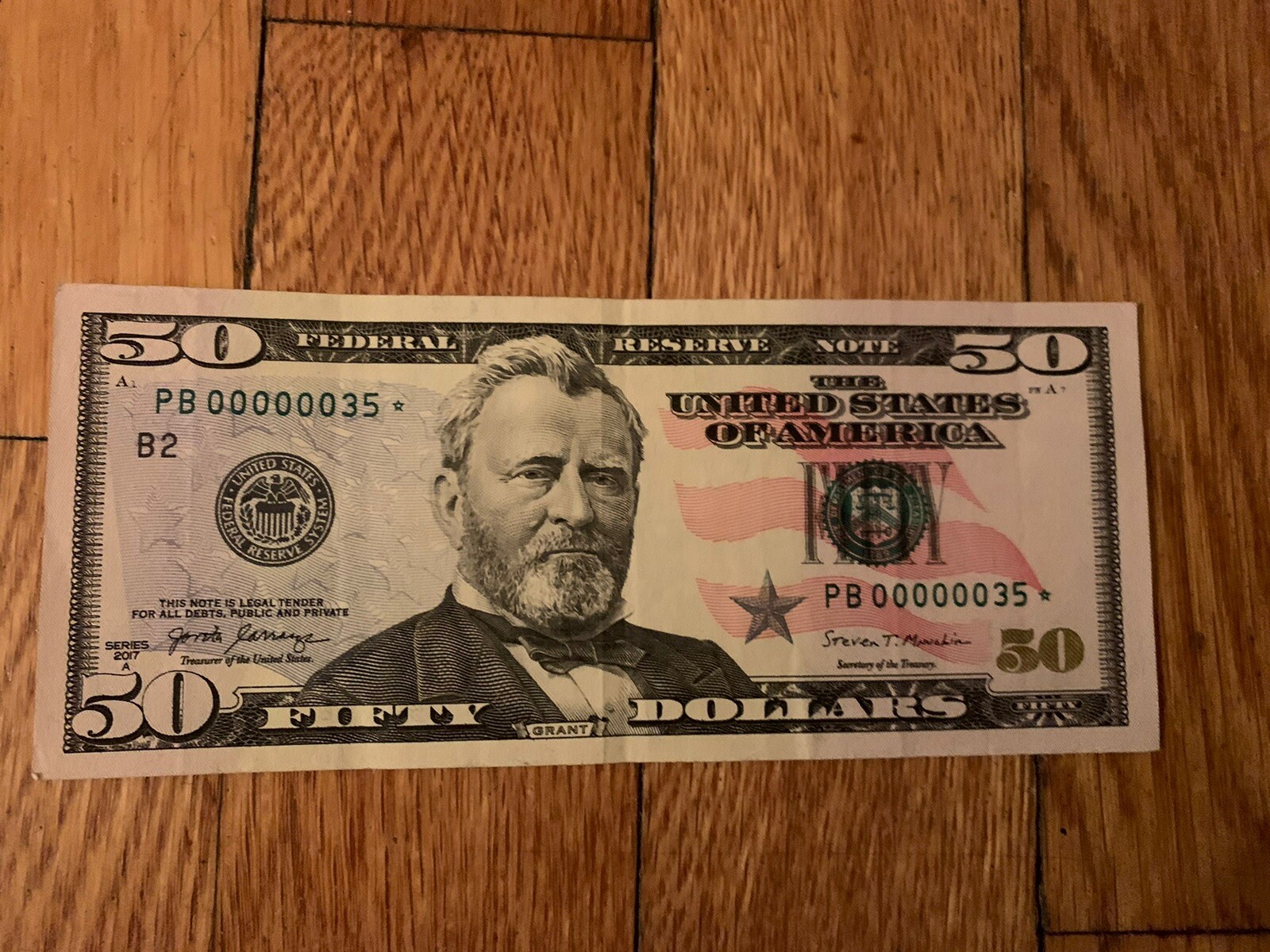 BP 00000035* 50$ Dollar Bill Star ⭐️ Note Two Digit 2017A Low Serial ...