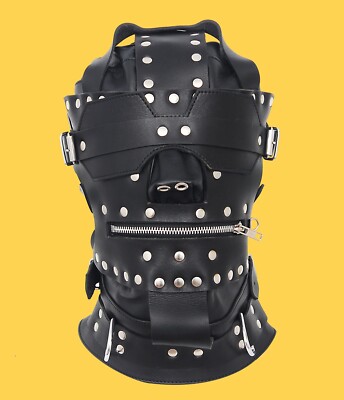 100% GENUINE LEATHER - VERY CRUEL LOCKABLE BONDAGE HOOD / GIMP MASK ...