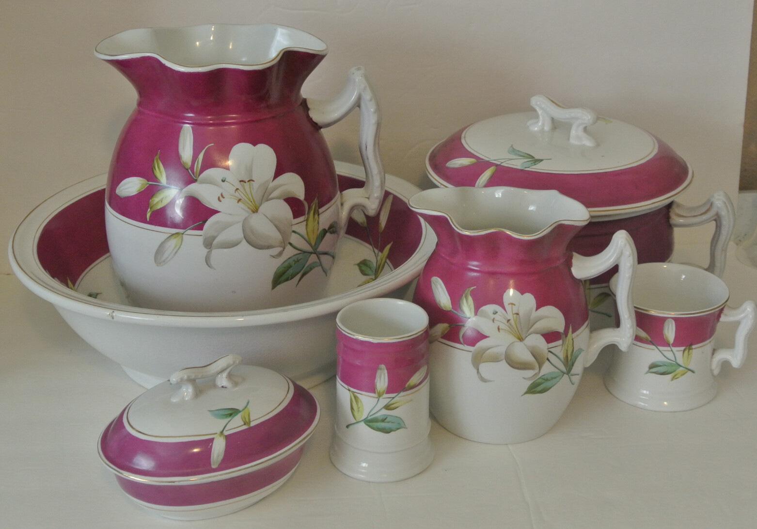 ANTIQUE c1906 4pc Royal Stone China MADDOCK & CO WHITE LILY Ironstone ...