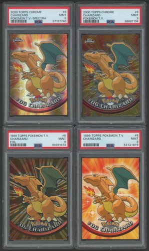 Lot (4) 2000 Topps Chrome TV #6 Charizard PSA 9 Spectra Foil Non -Foil ...
