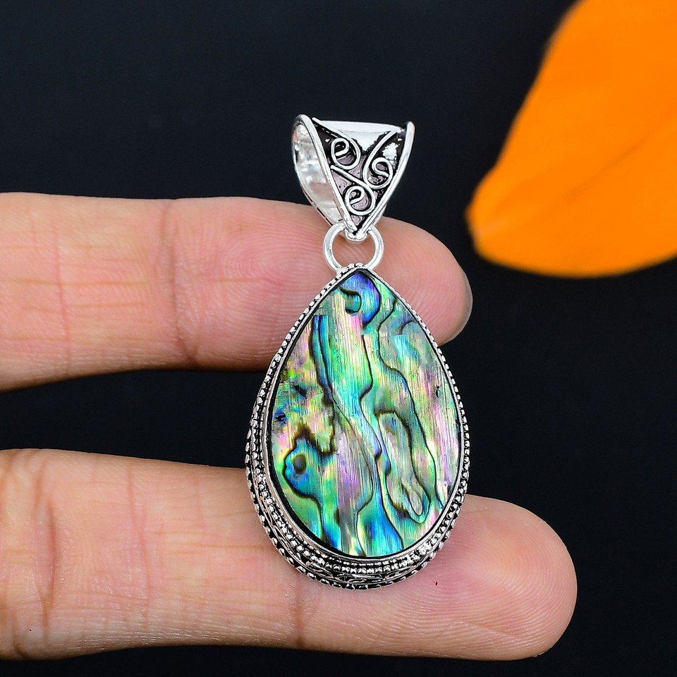 Abalone Shell Gemstone Handmade 925 Sterling Silver Jewelry Pendant 1. ...