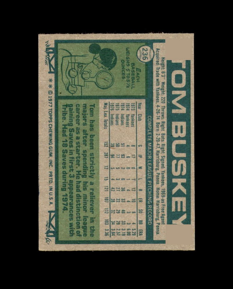 Tom Buskey Signed Original 1977 Topps Cleveland Autograph | eBay