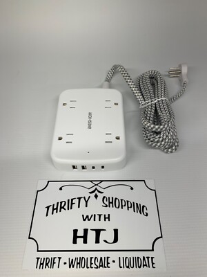 10ft Long Extension Cord Power Strip Flat Plug Ultra Thin Plug with 8 ...