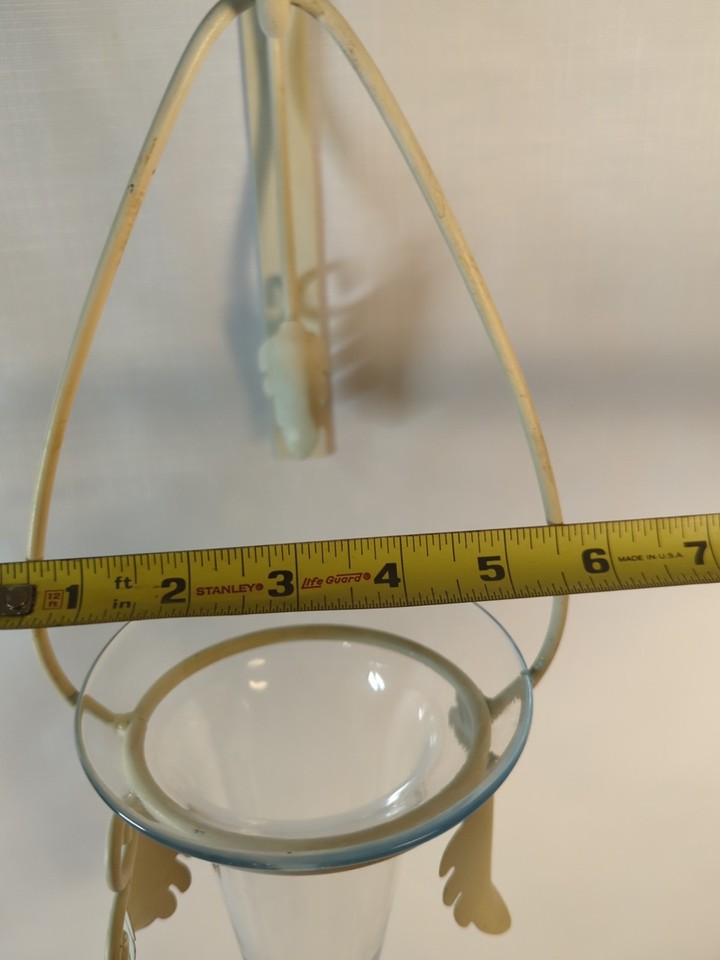 Vtg TOLE Metal Wall Vase Sconce Bracket With Hanging Glass Vessel Chic ...