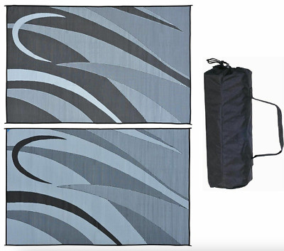 Outdoor Patio Deck RV Mat Reversible Rug 8 x 12 ft Foldable Black ...