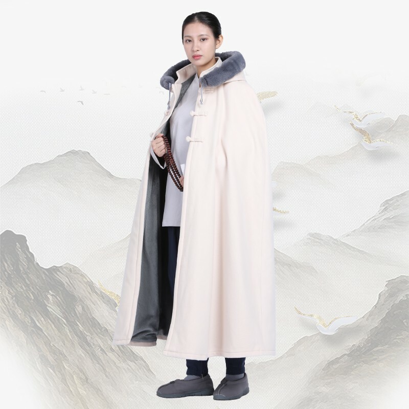 Men Chinese Style Cloak Mantle Cape Jacket Thick Outwear Bonze Hooded ...