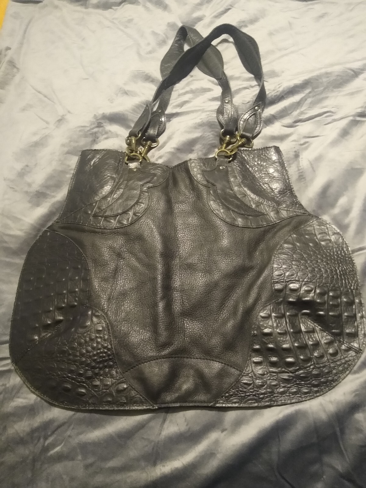 Black Leather Purse Embossed Texture Shoulder Bag Pap… - Gem