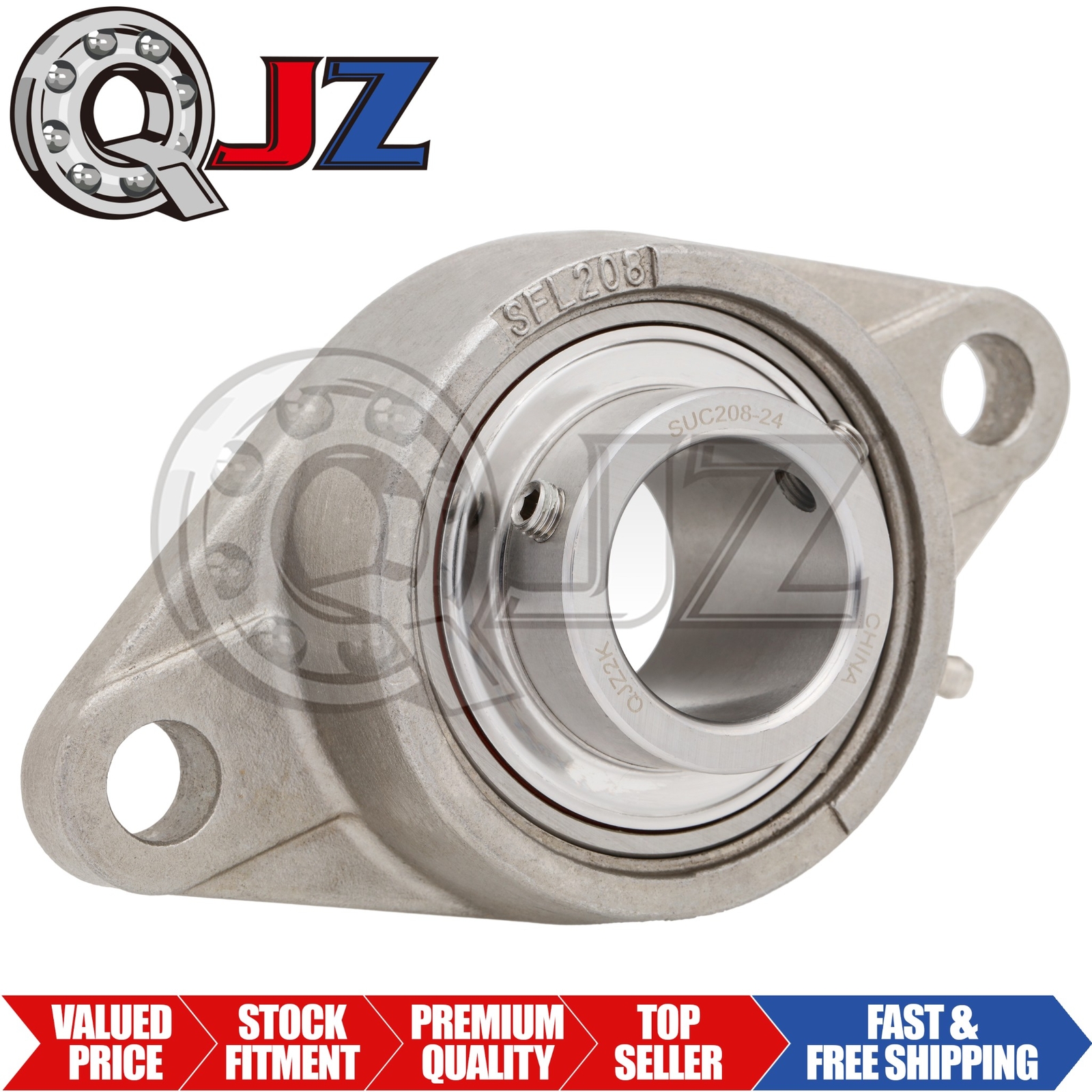 [1-Pack] SSUCFL208-24 2-Bolt Flange Mounted Ball Bearing 1.50" SUC208 ...