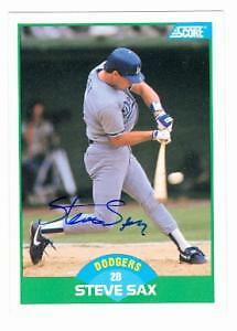 Steve Sax autographed baseball card (Los Angeles Dodgers) 1989 Score ...