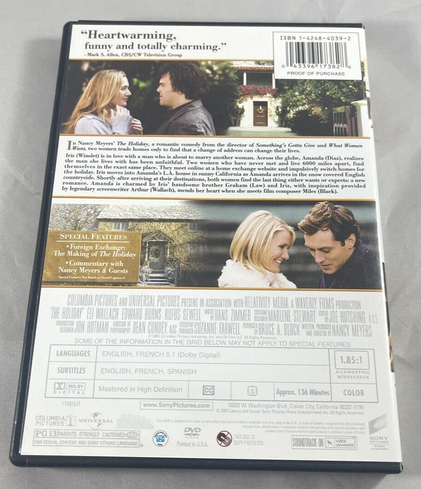 The Holiday DVD Cameron Diaz Kate Winslet Jude Law Jack Black Eli ...